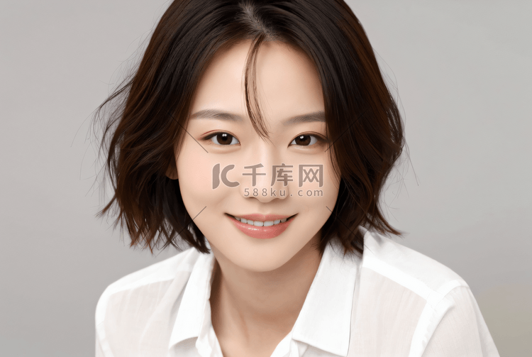 面带微笑短发模特摄影图6高清摄影大图-千库网