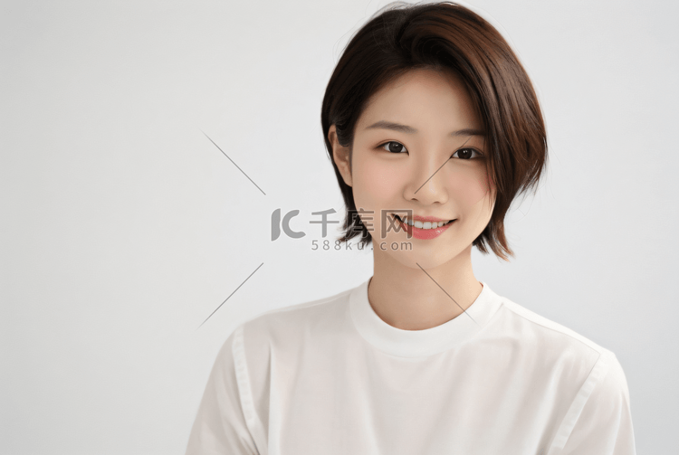 面带微笑短发模特摄影配图0高清摄影大图-千库网
