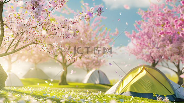 春天樱花树下露营摄影配图高清摄影大图-千库网