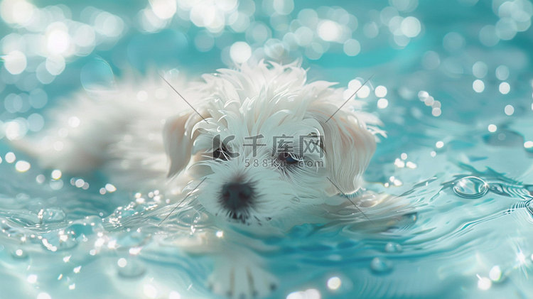 小狗戏水立体描绘摄影照片3d高清摄影大图-千库网
