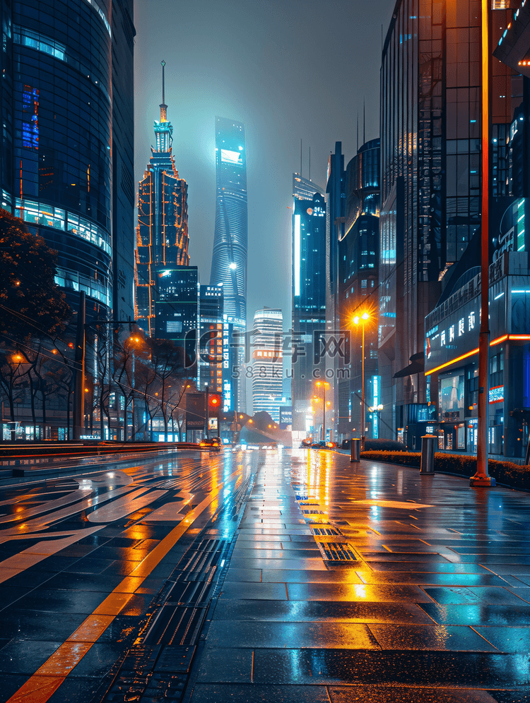 上海陆家嘴金融区城市夜景灯光高清摄影大图-千库网