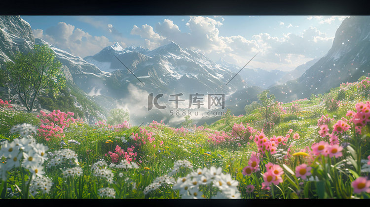 山谷花海立体描绘摄影照片数字艺术高清摄影大图-千库网