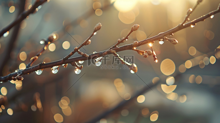 春天树枝上绿叶水珠的摄影9高清摄影图高清摄影大图-千库网