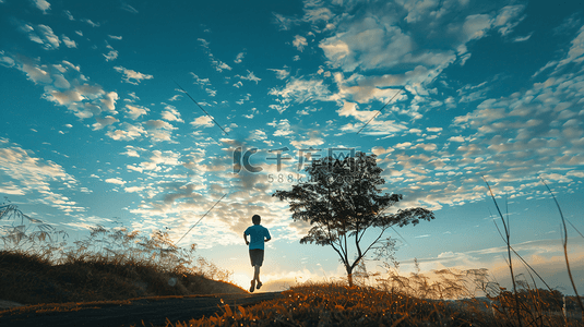 蓝天白云下一个男人正在跑步高清摄影大图-千库网