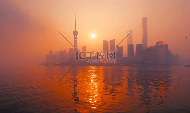 上海黄浦江外滩陆家嘴日出全景图高清摄影大图-千库网