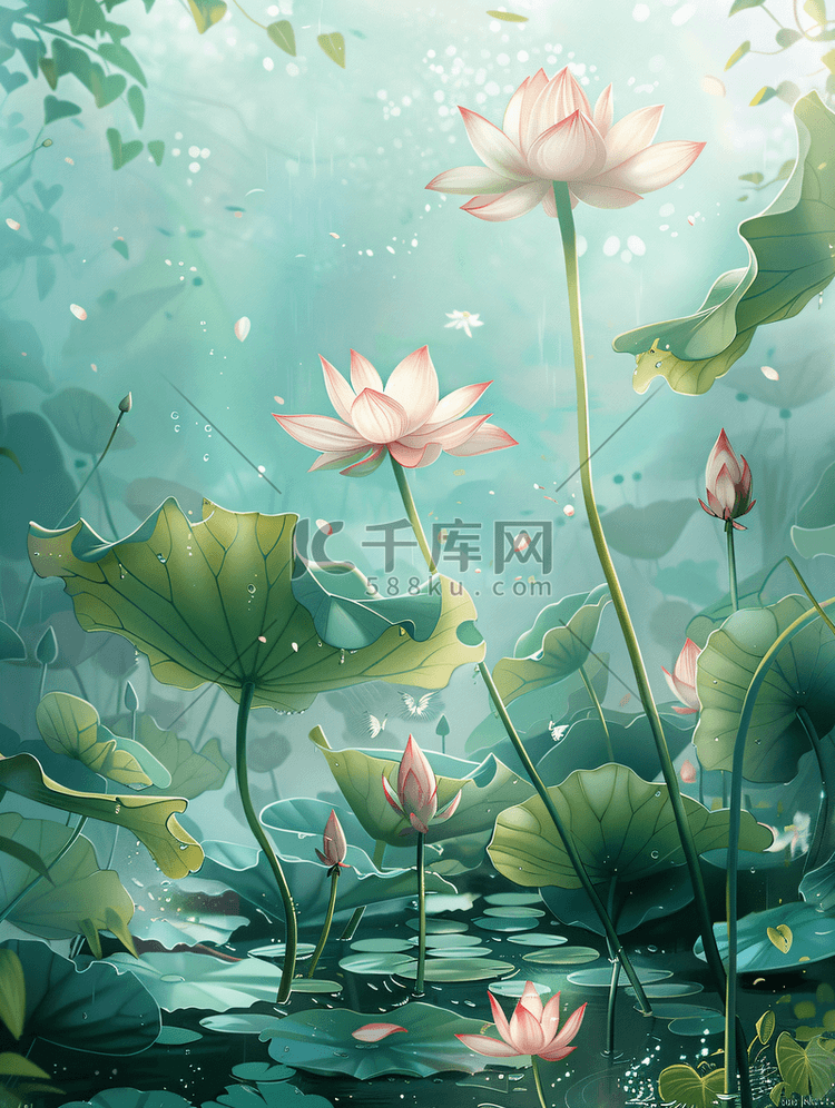 夏天的荷花处暑高清摄影大图-千库网