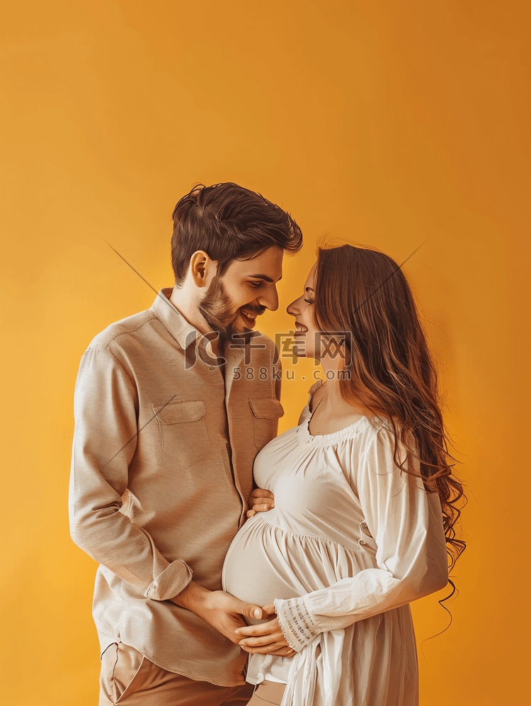 夫妻孕妇呵护高清摄影大图-千库网