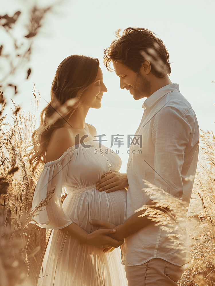 夫妻孕妇呵护高清摄影大图-千库网