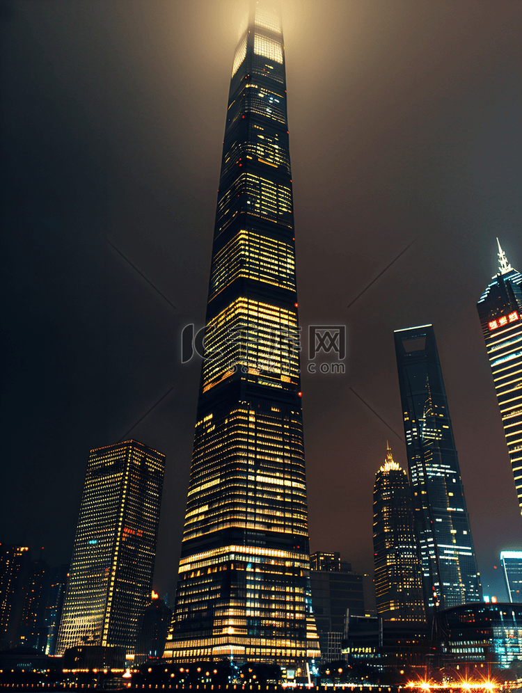 陆家嘴夜景摩天大厦高清摄影大图-千库网