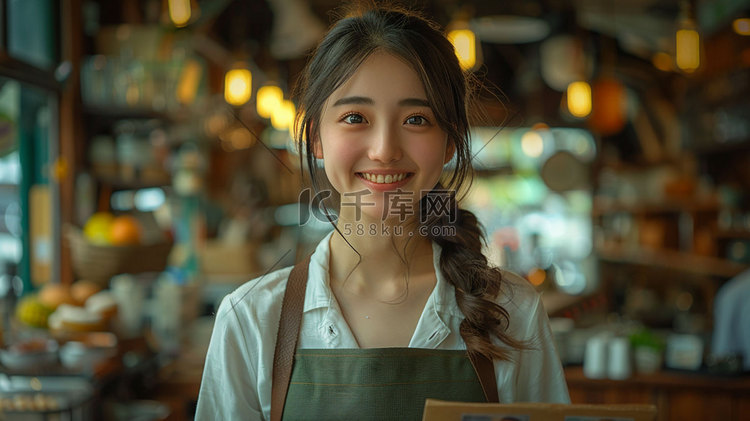 明媚咖啡店服务员立体描绘摄影照片高清摄影大图-千库网