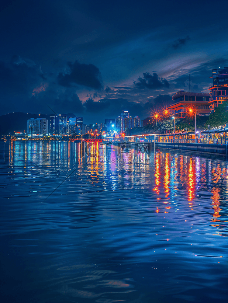 新加坡金沙湾夜景高清摄影大图-千库网
