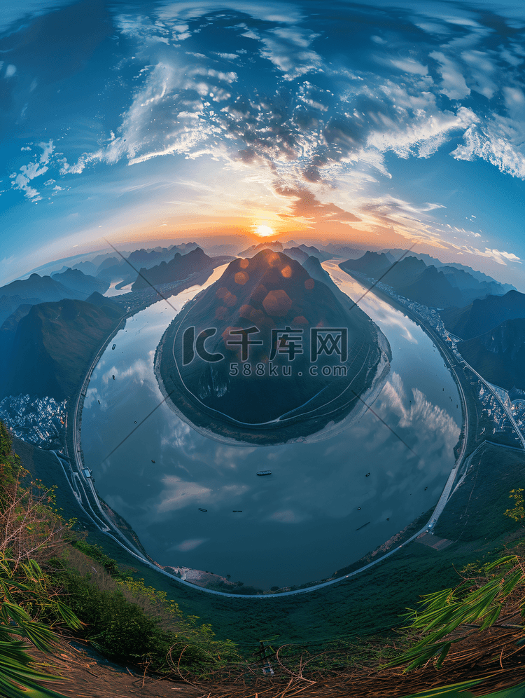 日出时分的浦江两岸（360度环绕）高清摄影大图-千库网