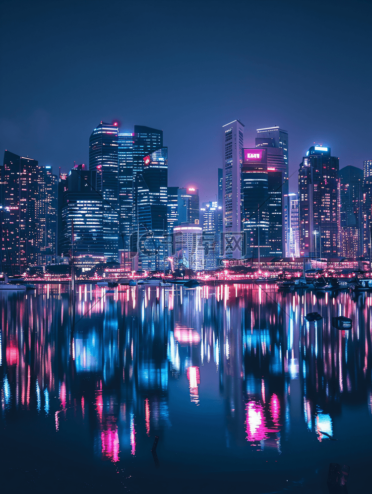 新加坡金沙湾夜景高清摄影大图-千库网