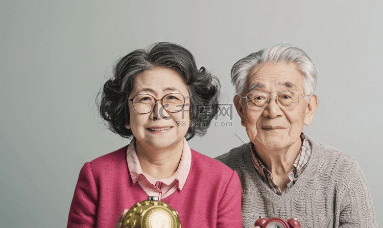 亚洲人老年夫妇在理财高清摄影大图-千库网