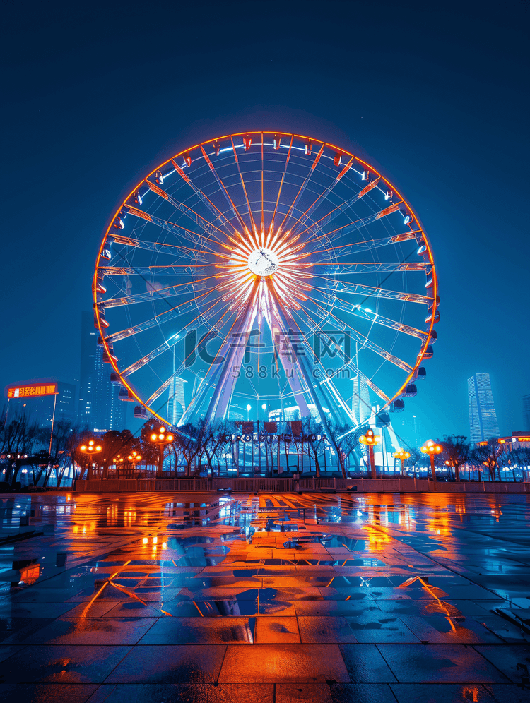 天津摩天轮天津夜景高清摄影大图-千库网