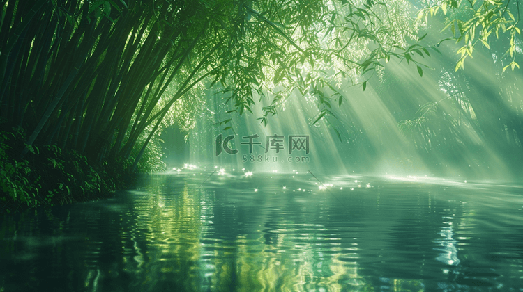 唯美清新户外竹林山水风景的背景图片免费下载-千库网