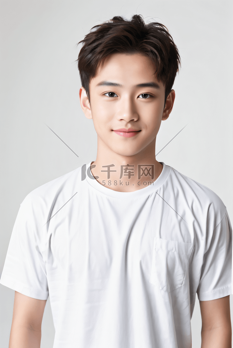 穿白T恤的年轻男性肖像图10高清图片高清摄影大图-千库网