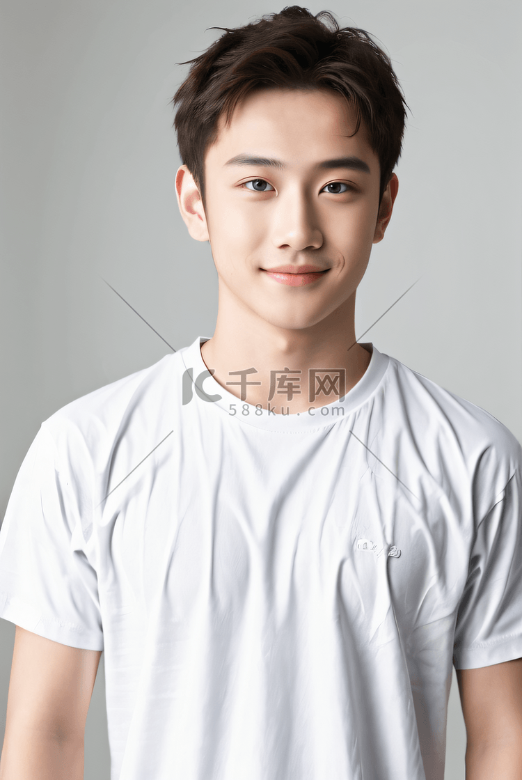 穿白T恤的年轻男性肖像图6照片高清摄影大图-千库网