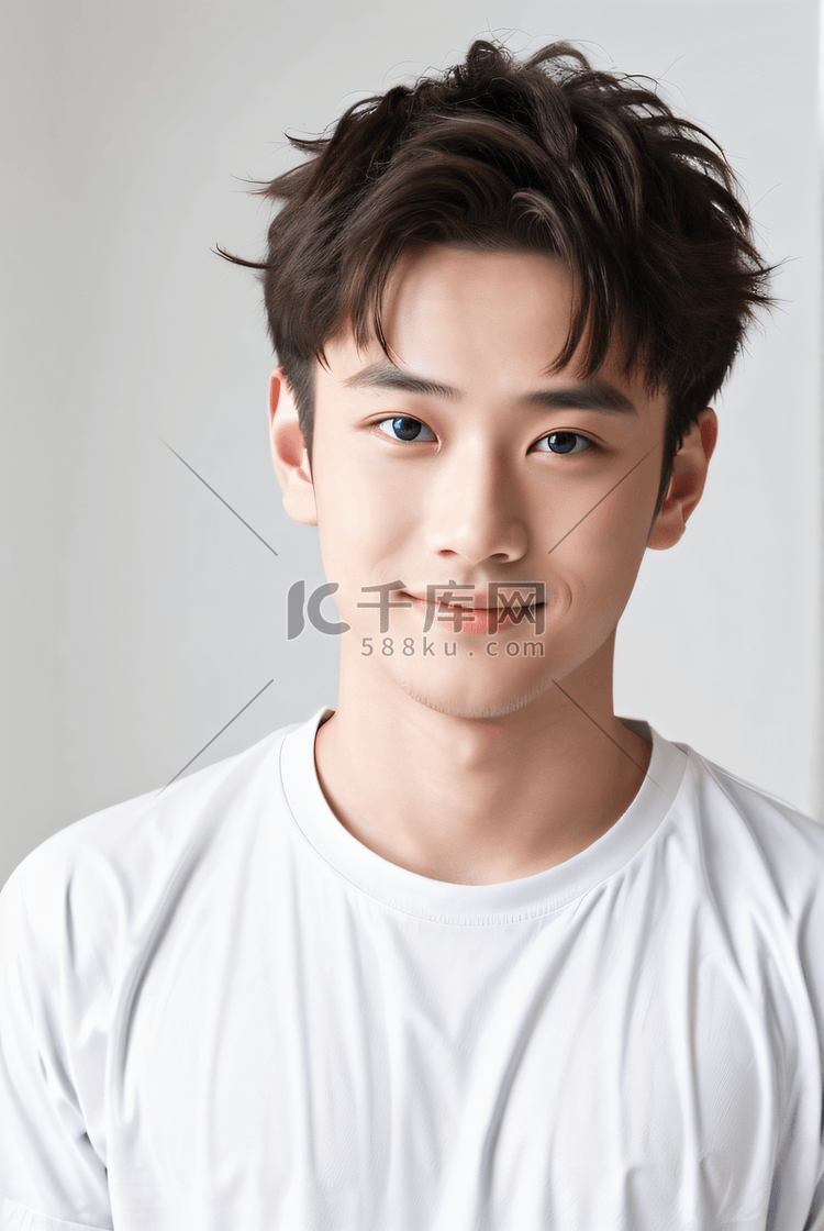 穿白T恤的年轻男性肖像图1摄影图高清摄影大图-千库网