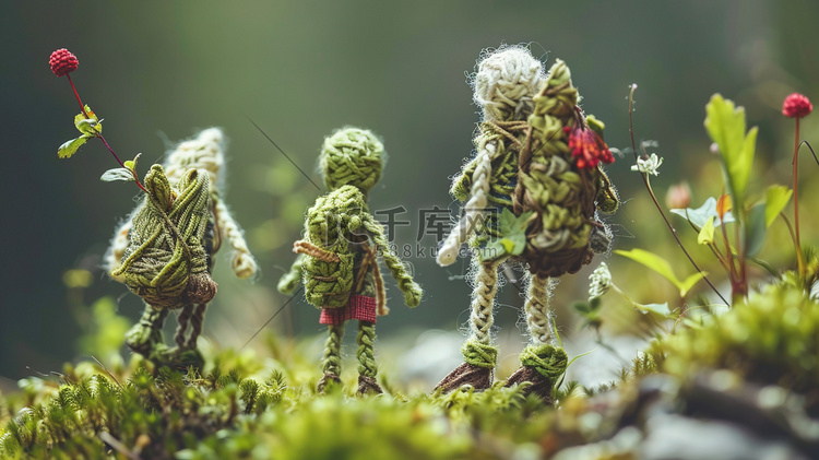 山林草地上的草编人偶图片高清摄影大图-千库网