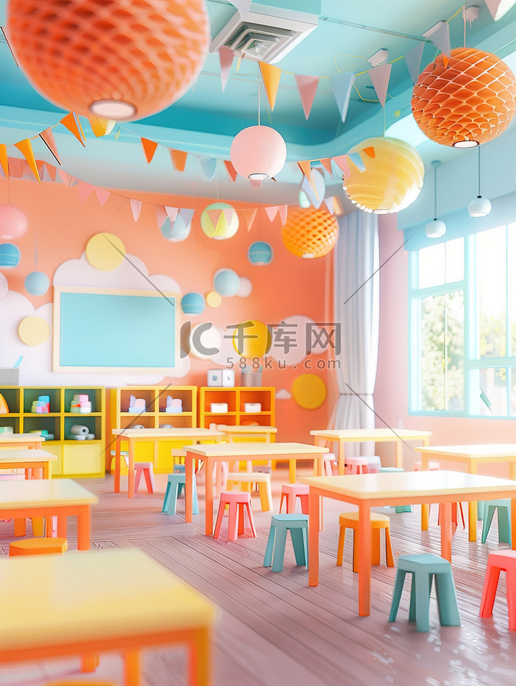 明亮多彩的儿童教室摄影配图高清摄影大图-千库网