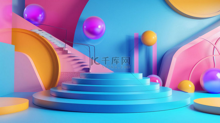 展台实体几何合成创意背景图片免费下载-千库网