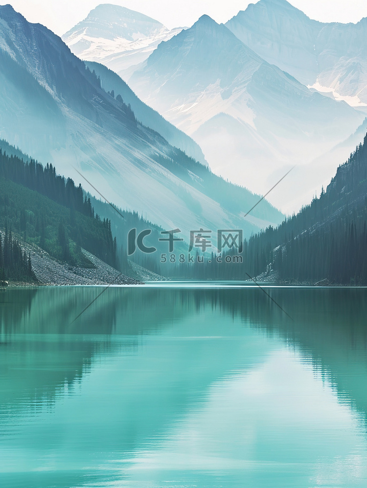 青山丛中的湖泊图片高清摄影大图-千库网