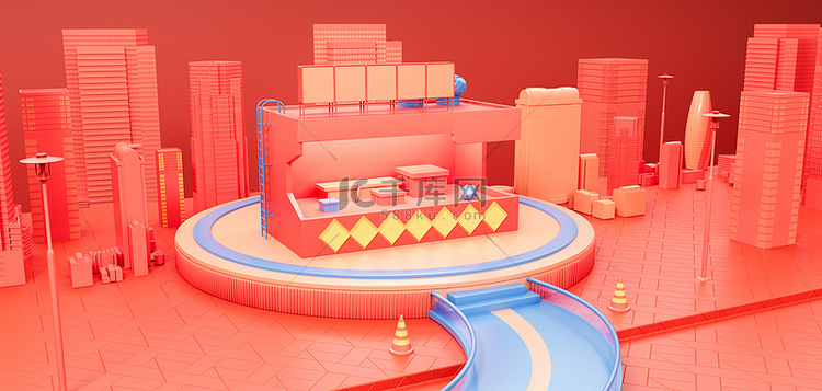 C4D618大促红色场景海报背景图背景图片免费下载-千库网