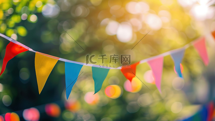 派对彩旗装饰背景模糊摄影照片高清摄影大图-千库网