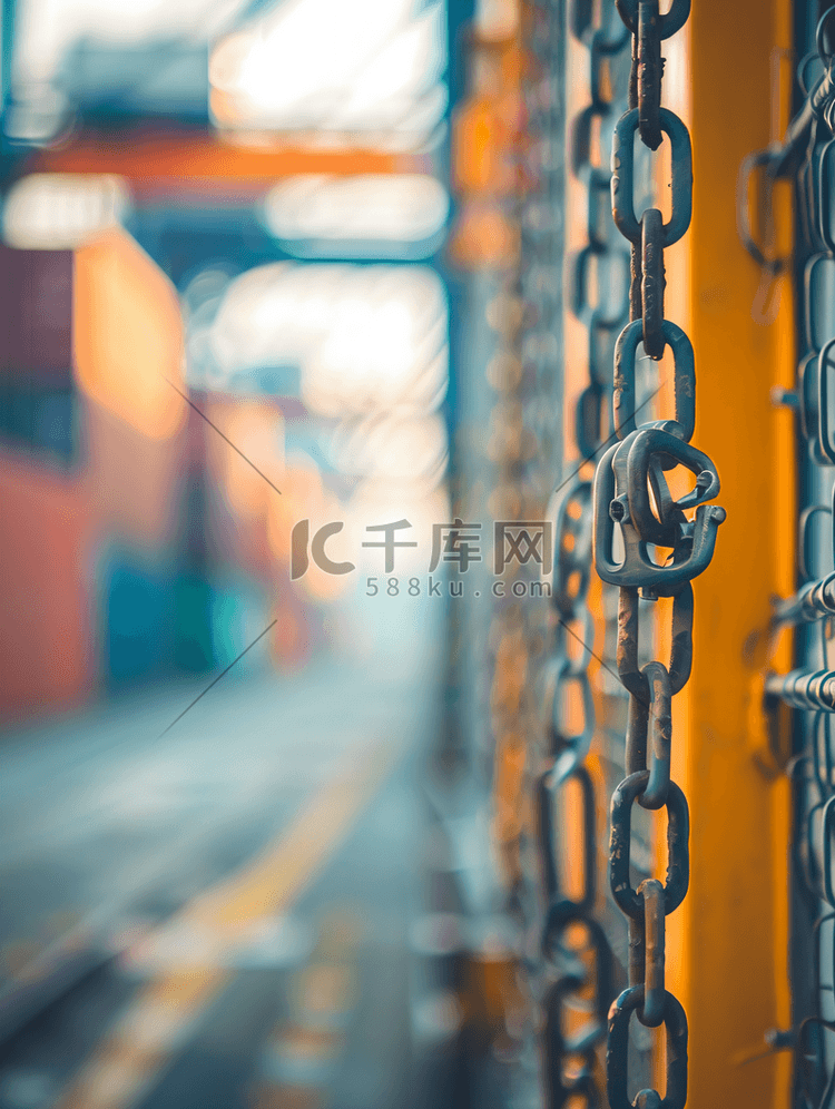港口大门窄景深的散焦物流与安全概念高清摄影大图-千库网