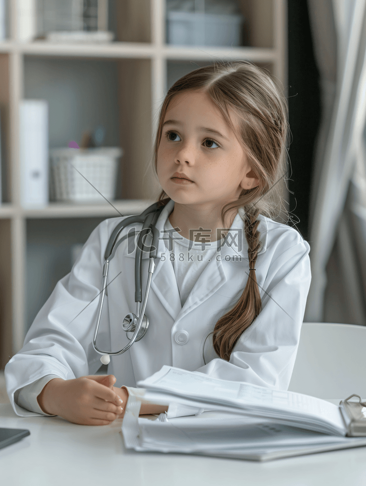 给生病的小女孩做记录的女医生高清摄影大图-千库网