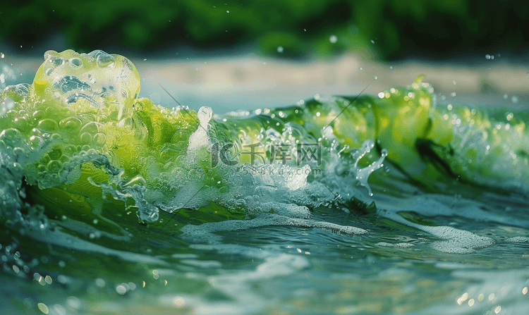 泡沫波和沙子大风天藻类产生的翡翠波高清摄影大图-千库网