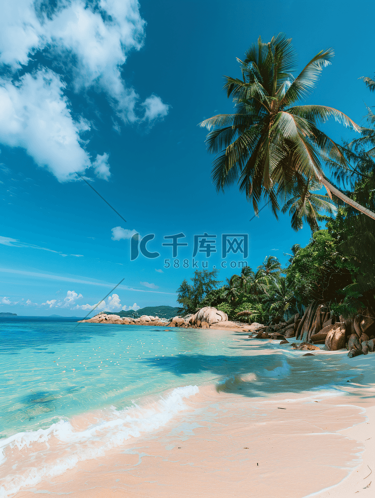 在天堂岛塞舌尔拍摄的令人惊叹的高分辨率海滩全景高清摄影大图-千库网