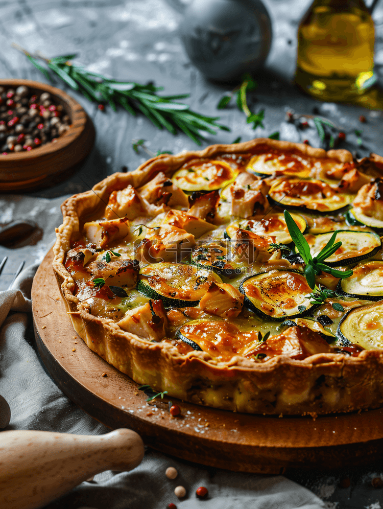 鸡肉乳蛋饼和香草西葫芦高清摄影大图-千库网