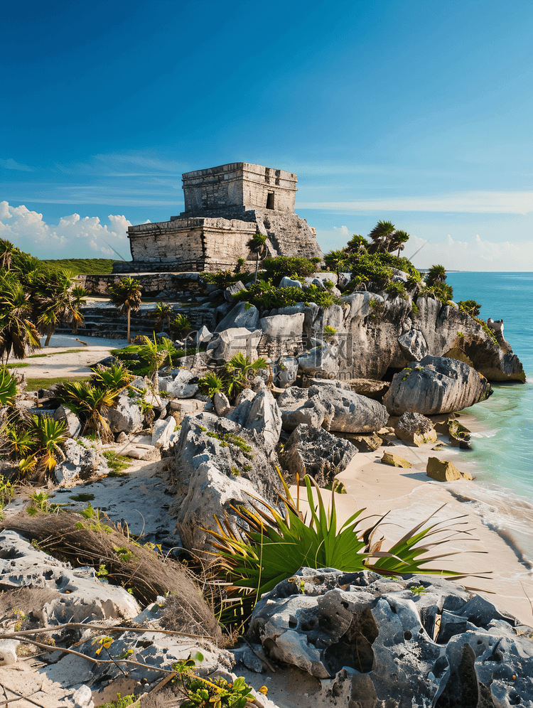 墨西哥尤卡坦半岛加勒比海图卢姆玛雅城堡遗址高清摄影大图-千库网