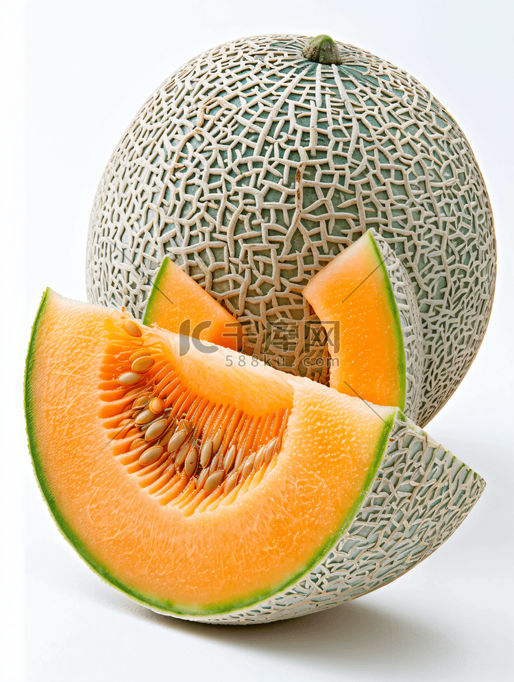 白色背景上孤立的哈密瓜高清摄影大图-千库网