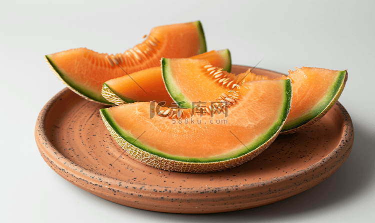 粘土盘上的熟瓜片和半瓜片侧视高清摄影大图-千库网