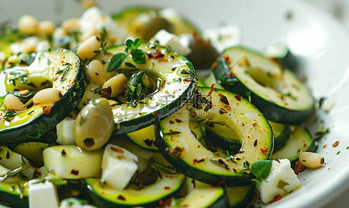 西葫芦沙拉配羊乳酪橄榄和松子高清摄影大图-千库网