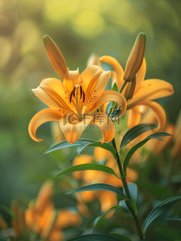 英国花园里的百合花高清摄影大图-千库网