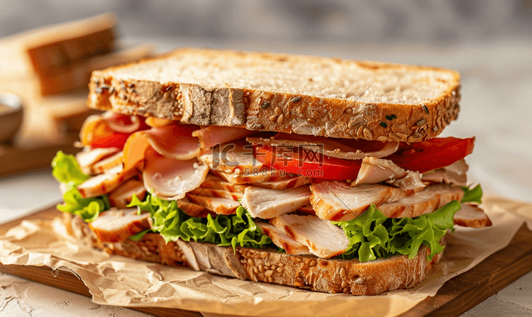 新鲜火鸡三明治高清摄影大图-千库网