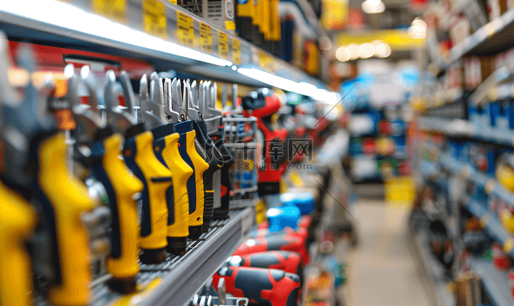 超市商店的五金和工具模糊背景高清摄影大图-千库网