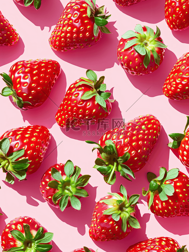 粉红色背景上的红色草莓图案高清摄影大图-千库网