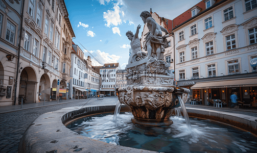 奥格斯堡大力神喷泉的后侧视图高清摄影大图-千库网