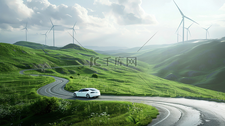 白色电车蜿蜒的道路图片高清摄影大图-千库网