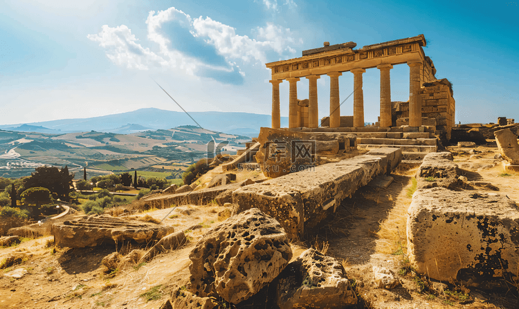 西西里岛阿格里真托古希腊神庙遗址高清摄影大图-千库网