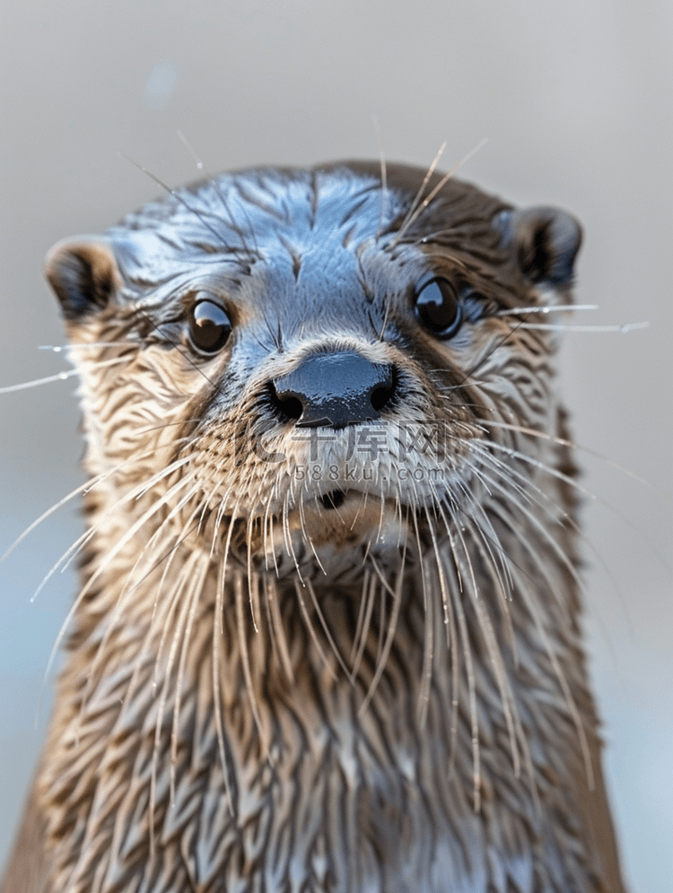 湿河水獭美丽甜美的脸高清摄影大图-千库网