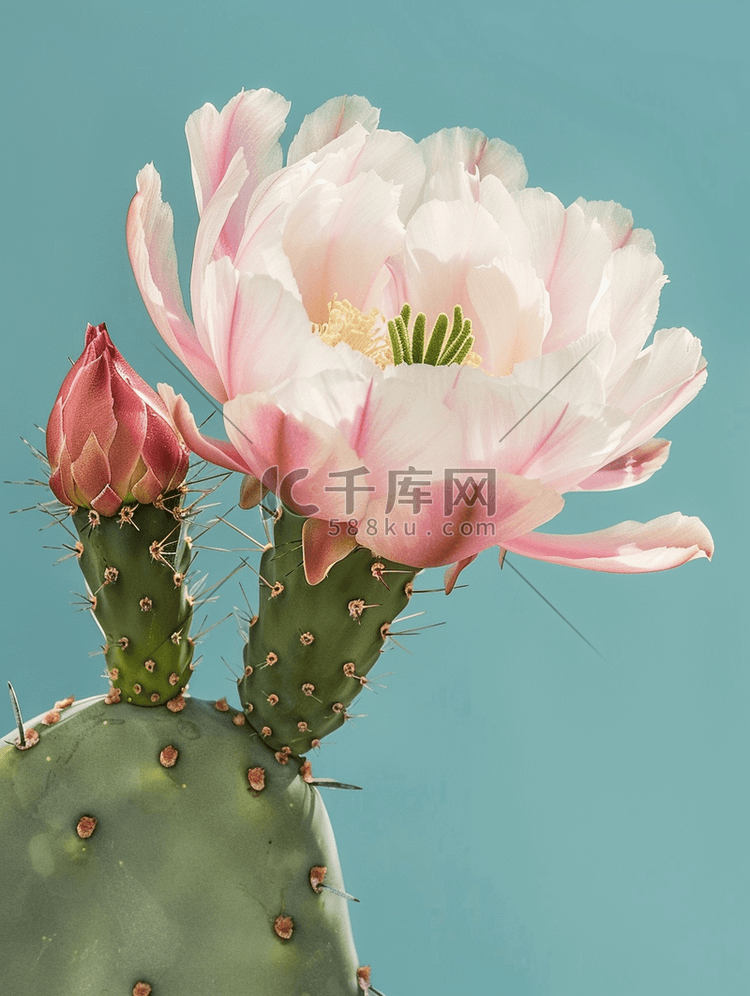 墨西哥仙人掌粉红色花与正确的复制空间高清摄影大图-千库网