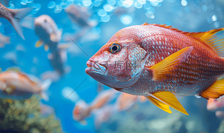 红鲷鱼鱼水下肖像特写高清摄影大图-千库网