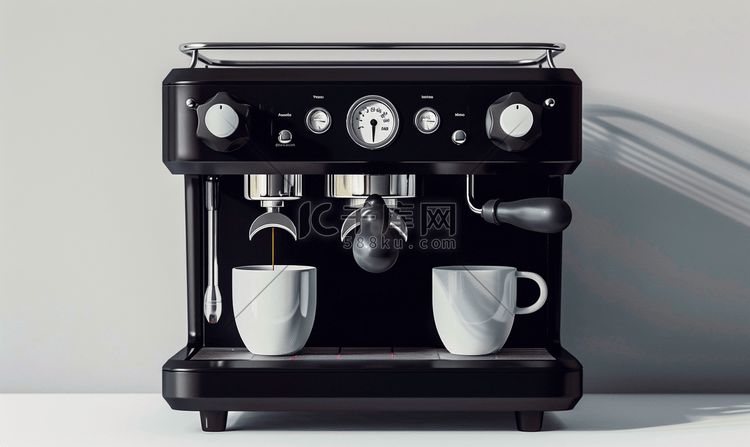 浓缩咖啡机分配两个杯子高清摄影大图-千库网