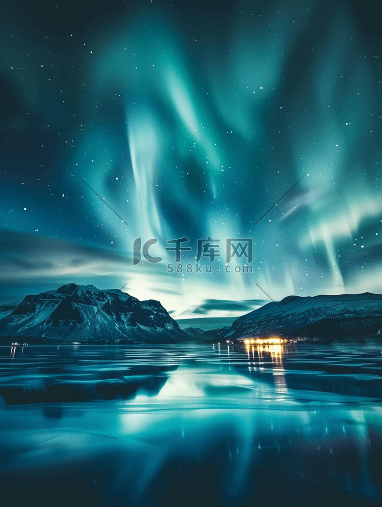 夜空中的北极光高清摄影大图-千库网